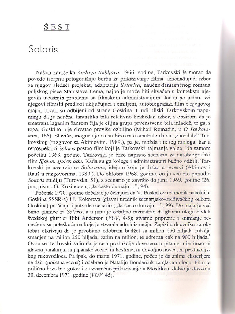 The Films of Andrei Tarkovsky SOLARIS | PDF