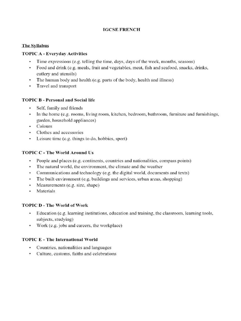 Igcse French Syllabus | PDF
