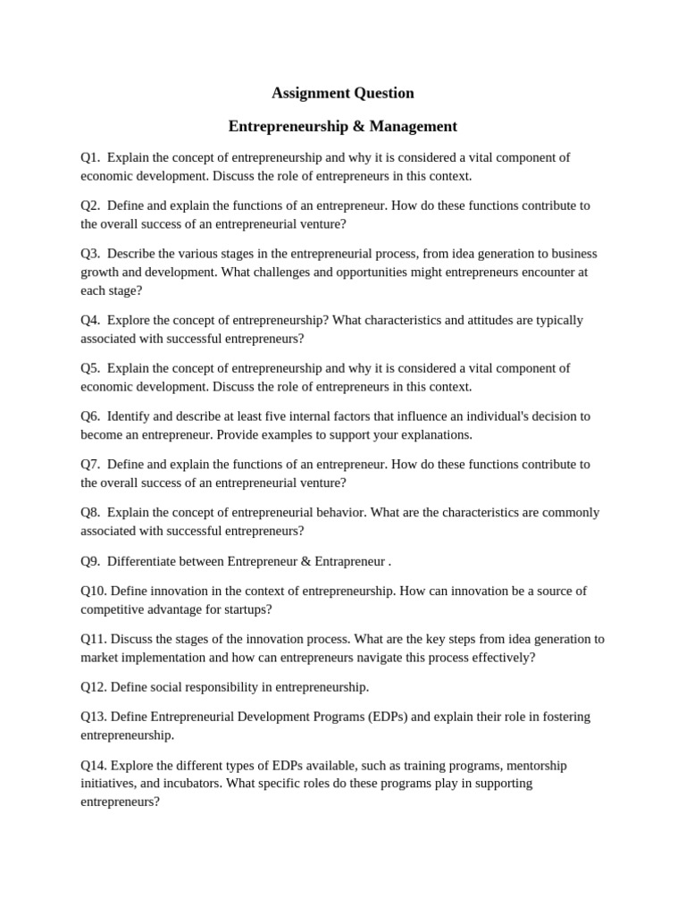 Entrepreneurship Assignment Overview | PDF | Entrepreneurship | Cognition