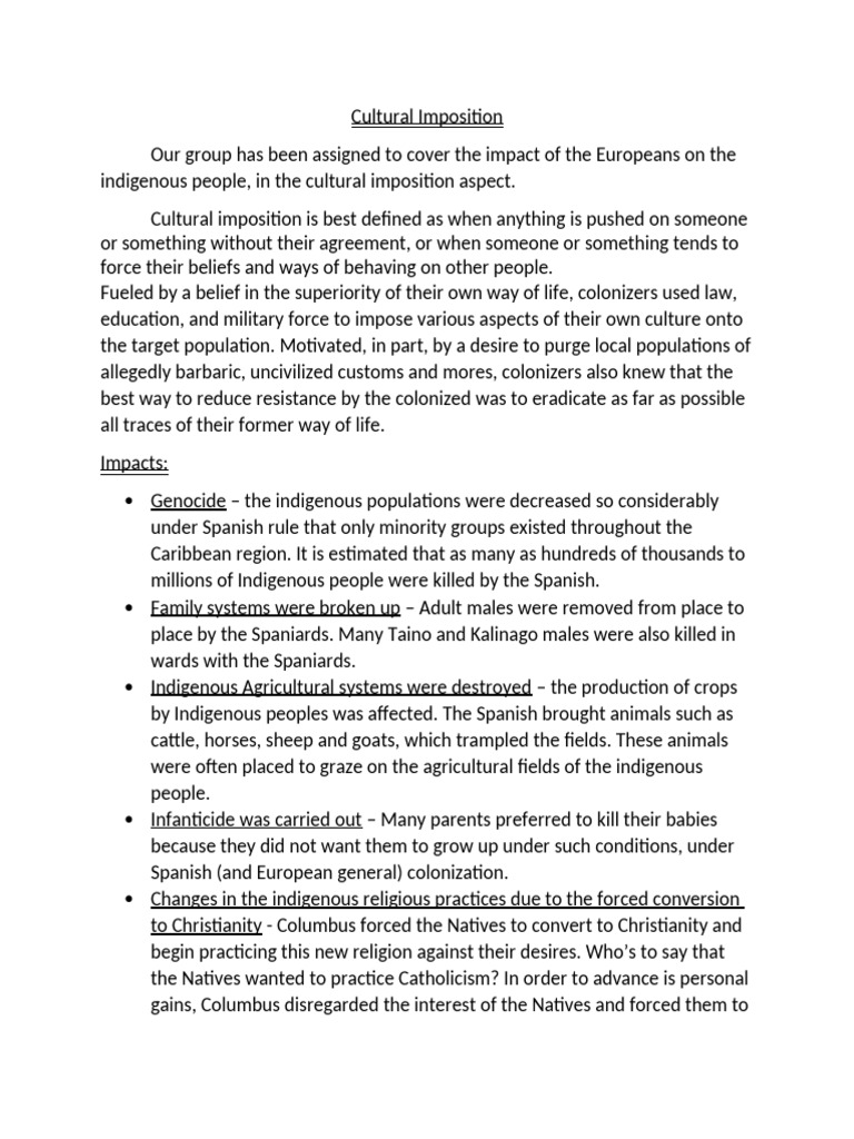 Cultural Imposition - History | PDF | Indigenous Peoples | Spanish ...