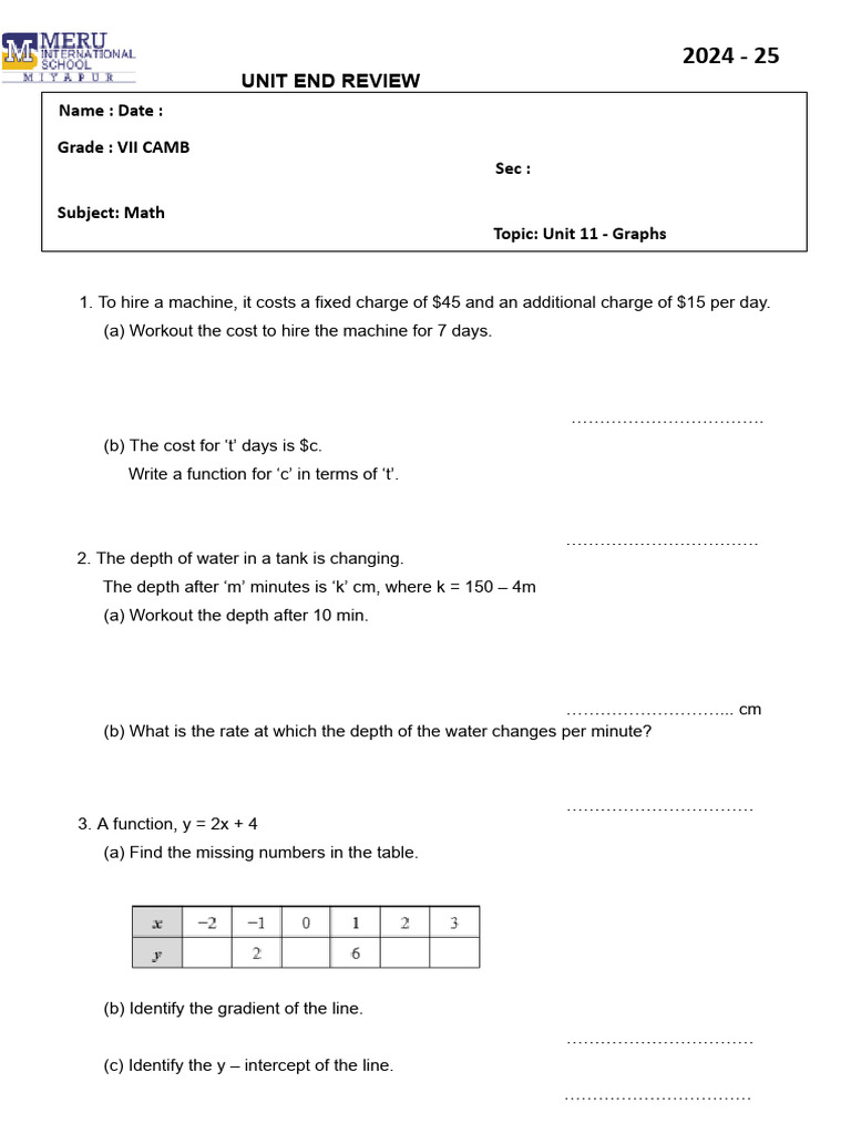 Grade VII Math Unit 11: Graphs Review | PDF | Cartesian Coordinate ...