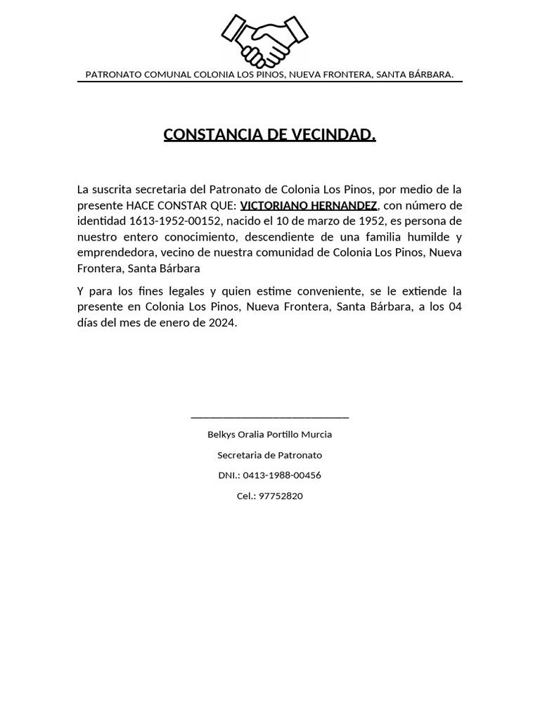 Constancia de Vecindad | PDF