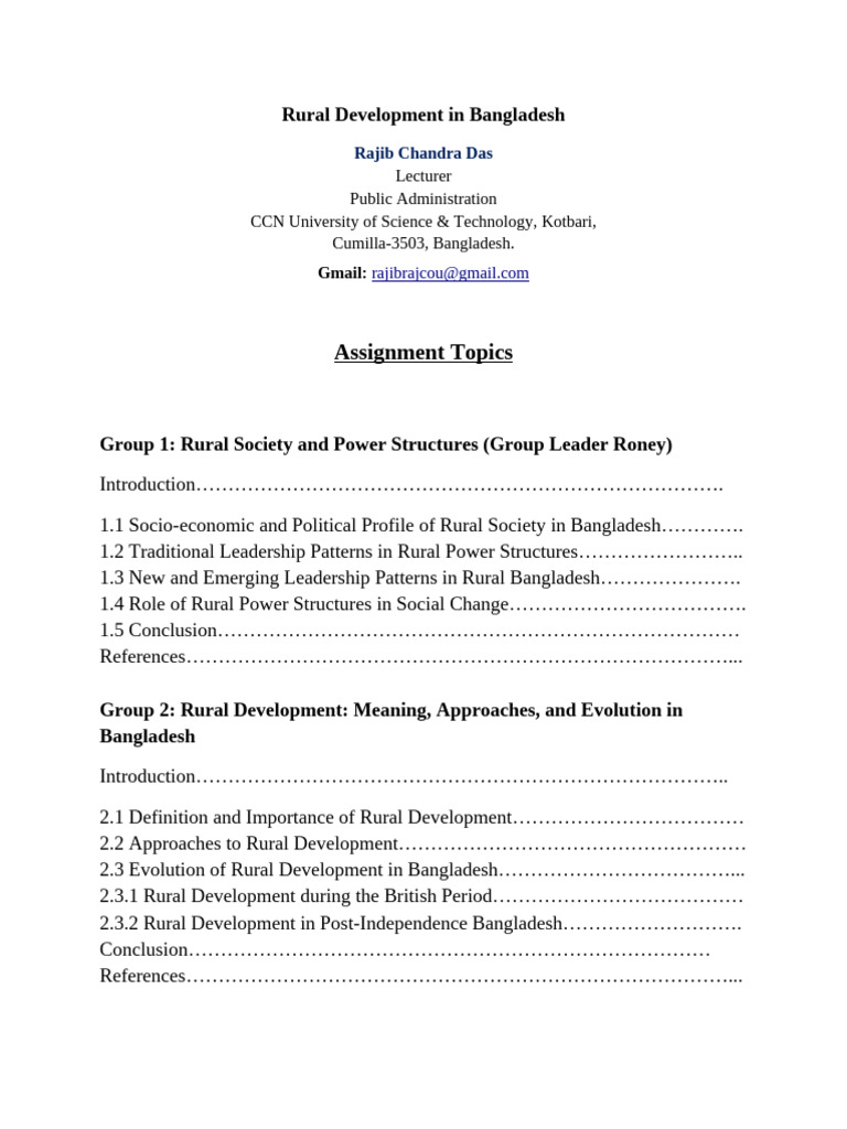 Assignment of Rural Development in Bangladesh | PDF | Poverty Reduction ...