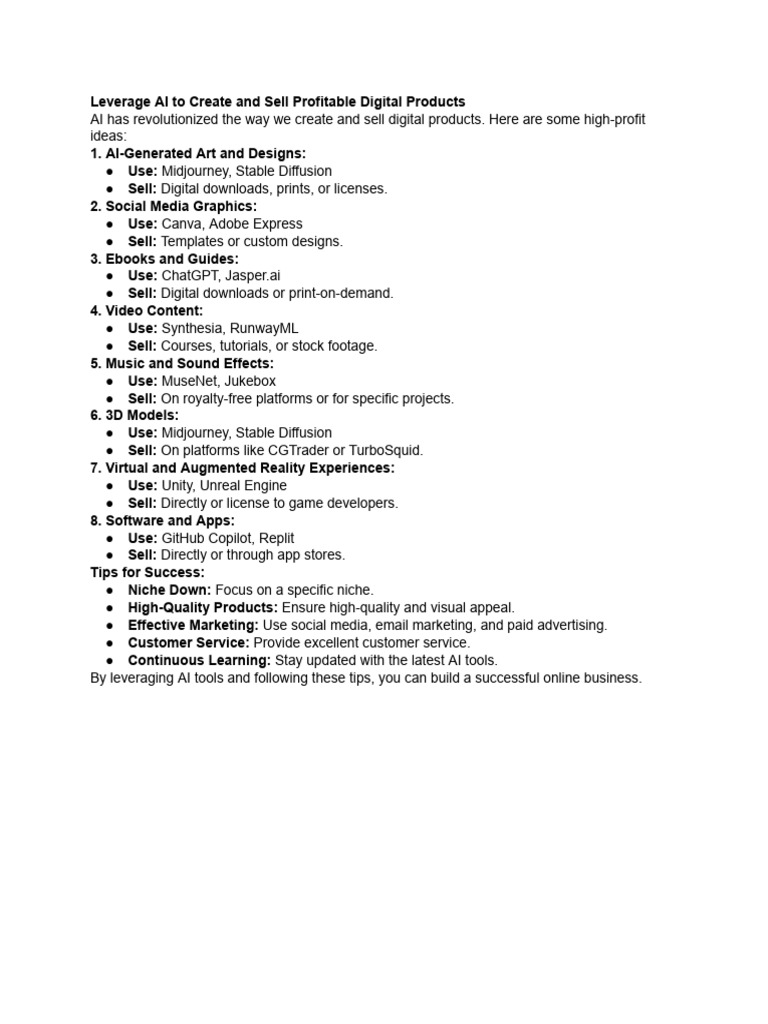 Guide - 7 Digital Products You Can Create Using AI ... | PDF