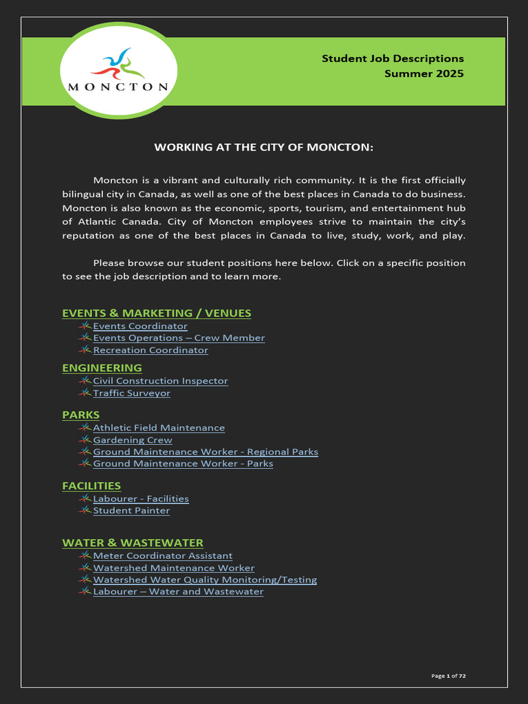 2025 - Student Job Descriptions - Eng | PDF | Occupational Safety And ...