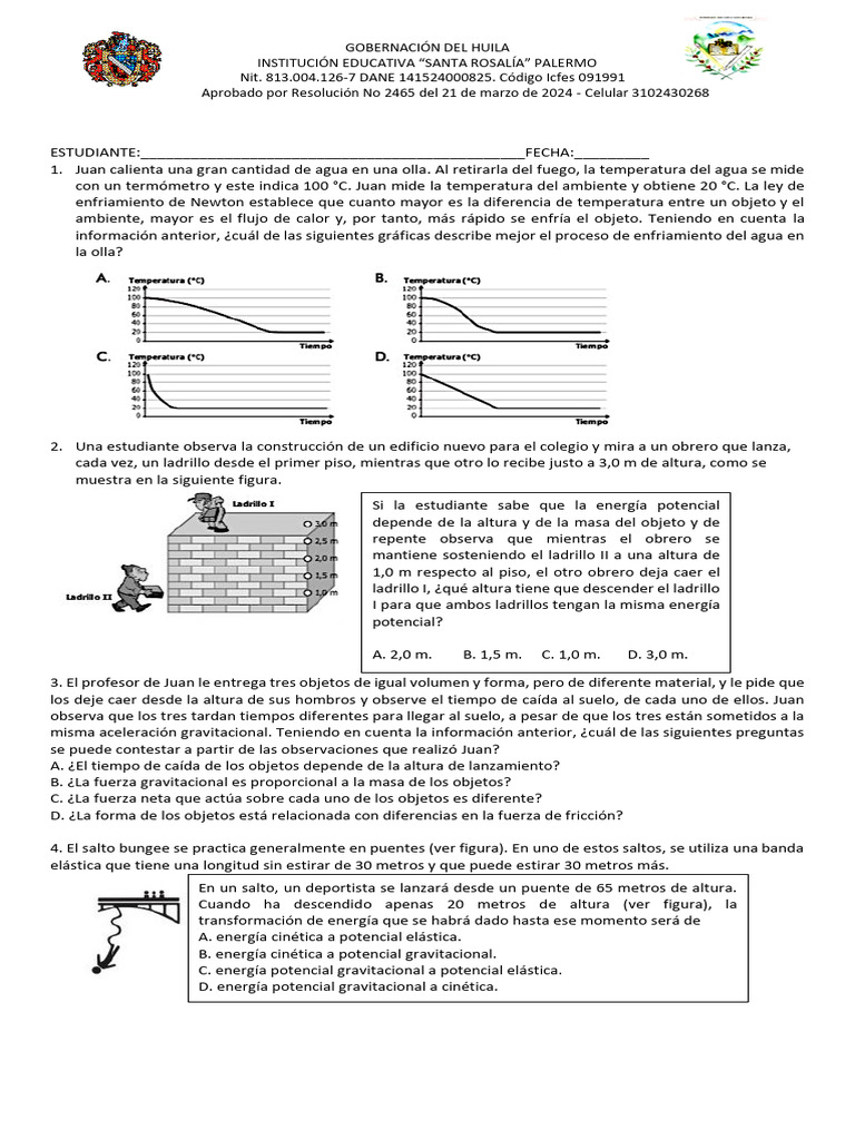 Prueba Saber Grado Undecimo Fisica 2025 | PDF | Hirviendo | Fuerza Prueba Saber Grado Undecimo Fisica 2025 | PDF | Hirviendo | Fuerza