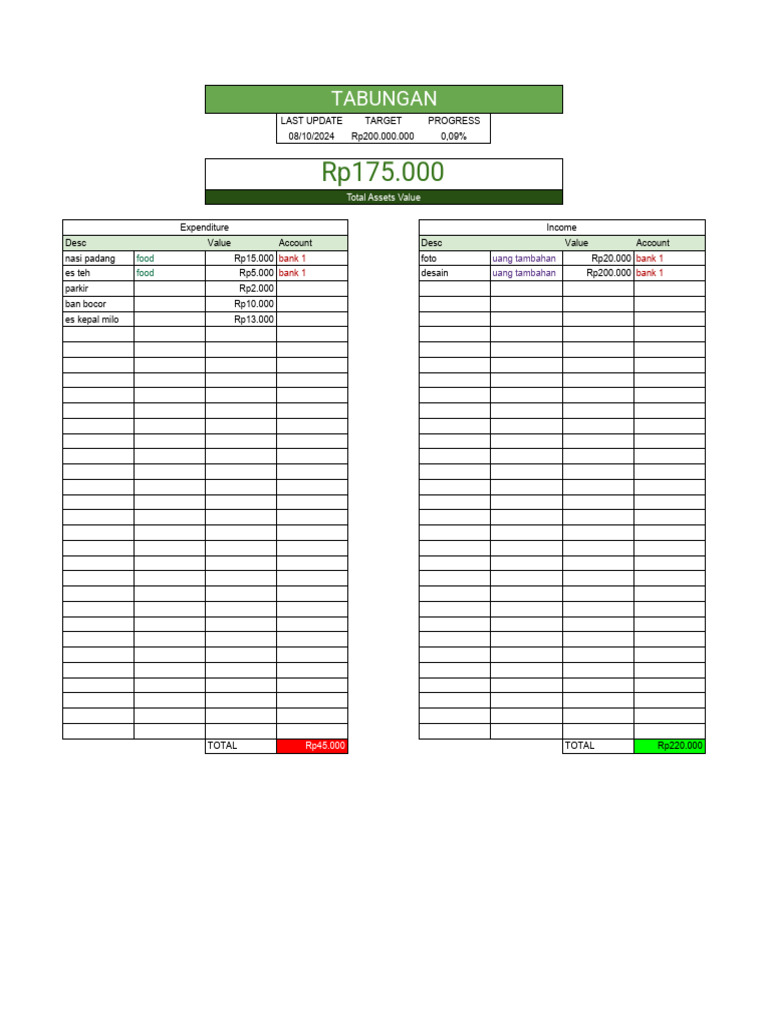 sheet tabungan kaluna | PDF