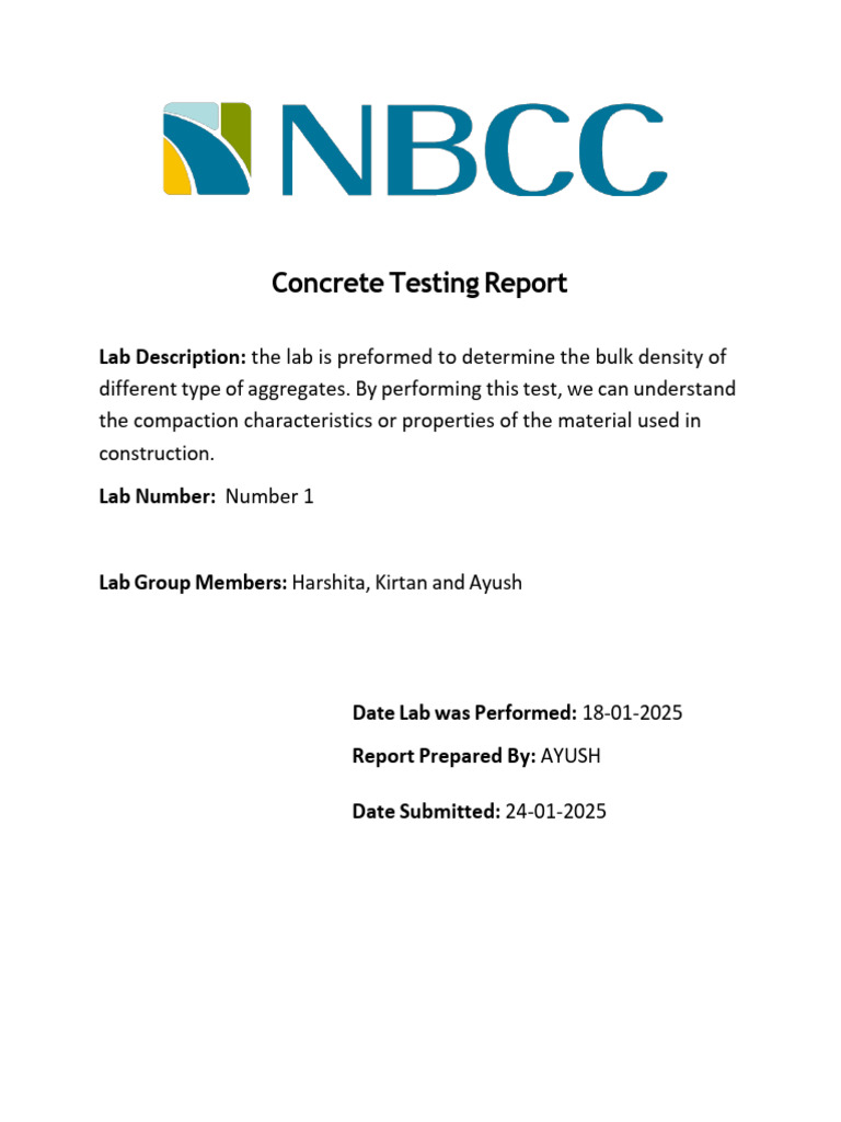 Concrete Aggregate Bulk Density Report | PDF | Density | Concrete