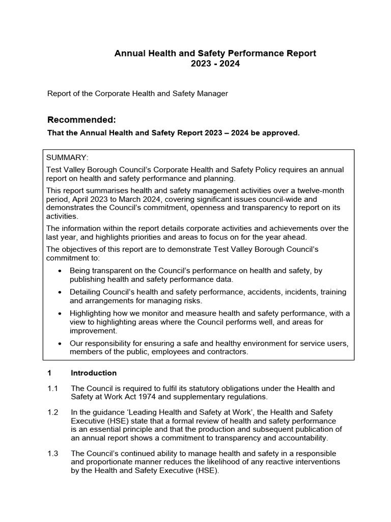 Annual Health and Safety Performance Report 2023-24 | PDF ...