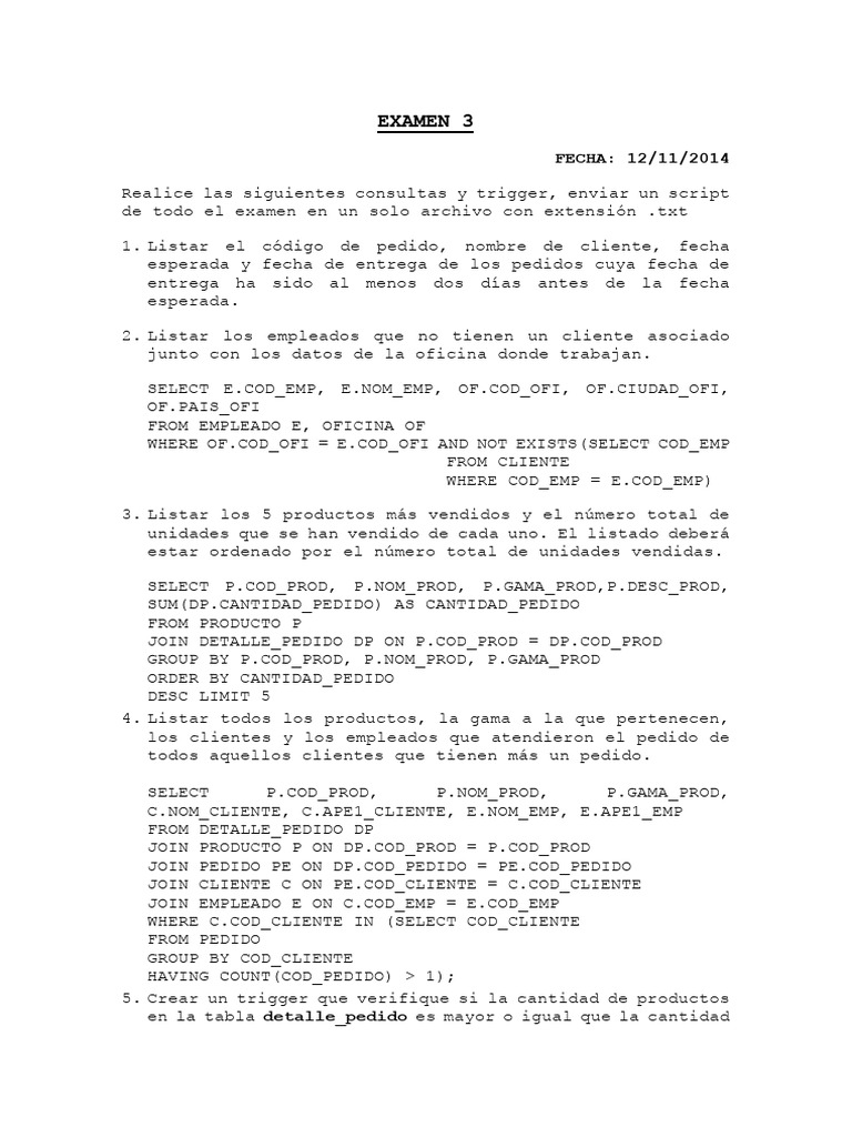 SOLUCION-EXAMEN-3 | PDF | Bases de datos | SQL