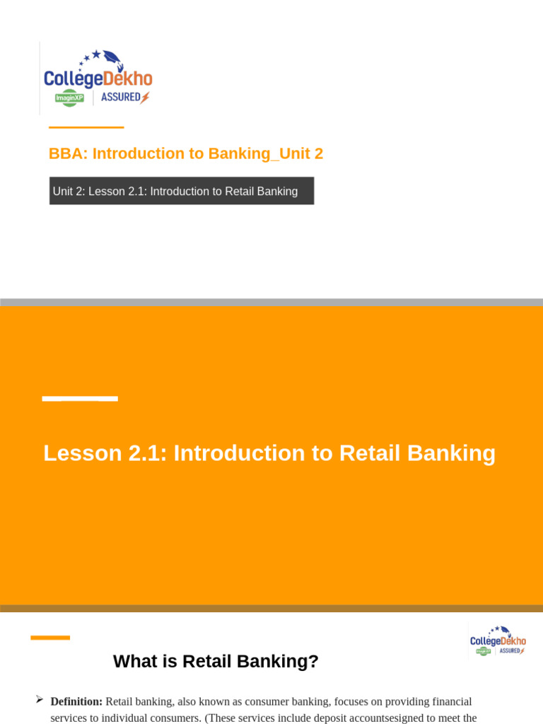 Unit 2 - Lesson 2.1 - Introduction To Retail Banking | PDF | Banks ...