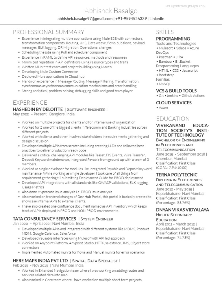 MuleSoft Developer Resume Summary | PDF | Computing | Software Engineering