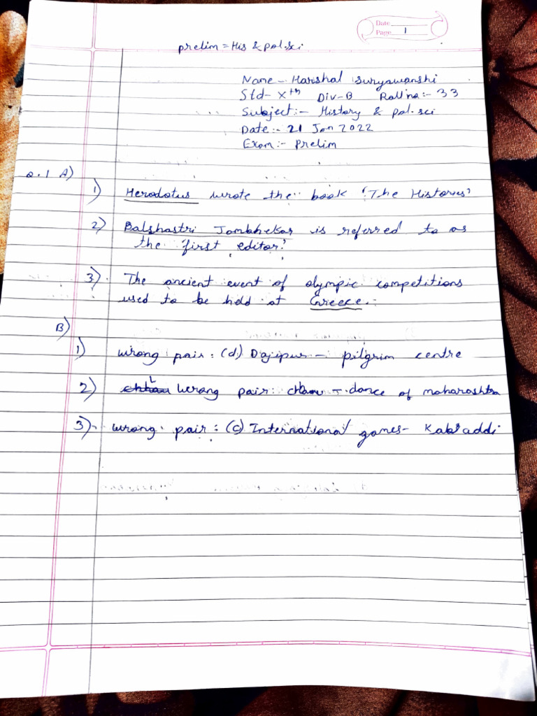 Harshal suryawanshi History & pol.sci prelim answer sheet | PDF