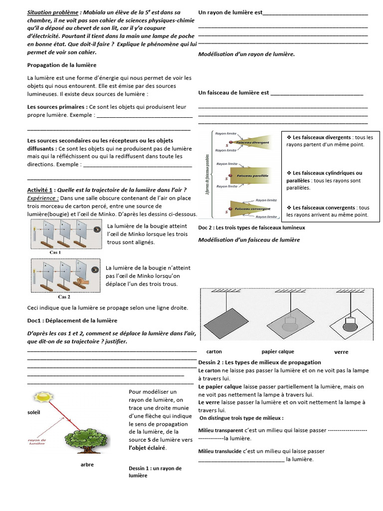 Activité Propagation de La Lumière | PDF | Lumière | Ombre