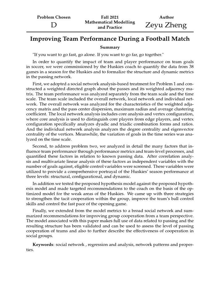 Enhancing Football Team Performance | PDF | Vertex (Graph Theory ...