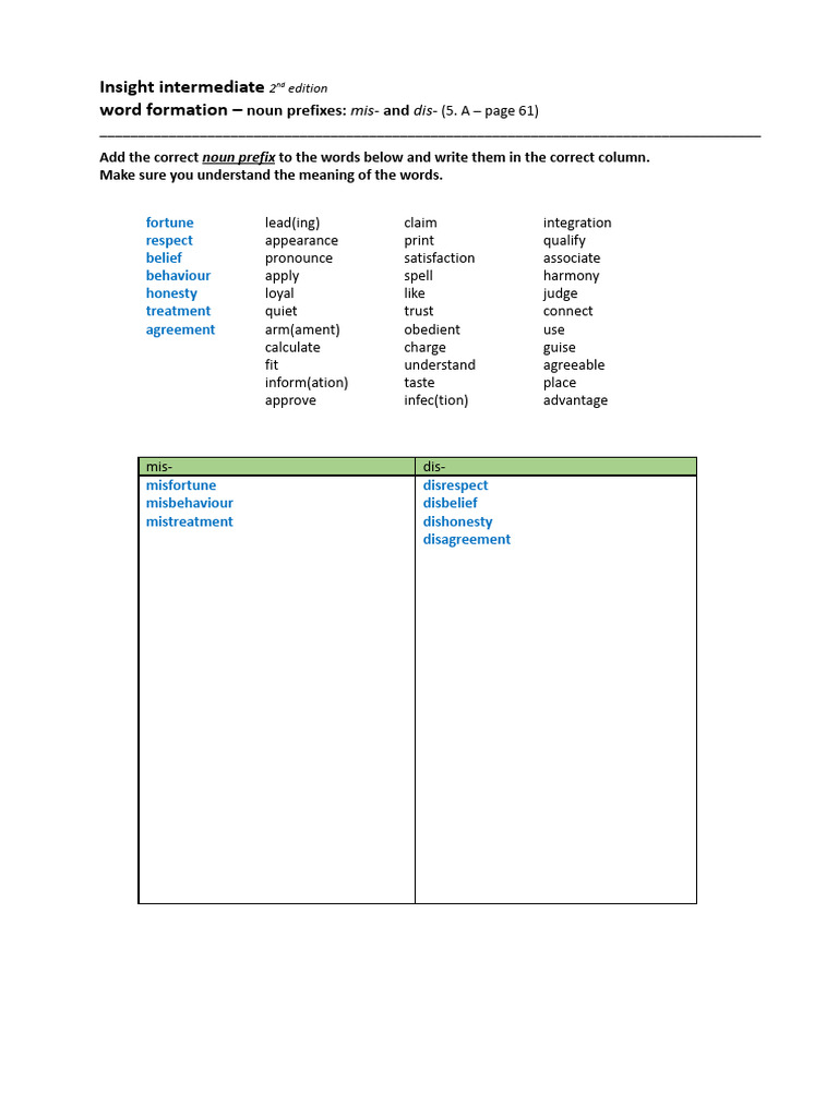 Noun Suffixes (Mis - and Dis-) | PDF