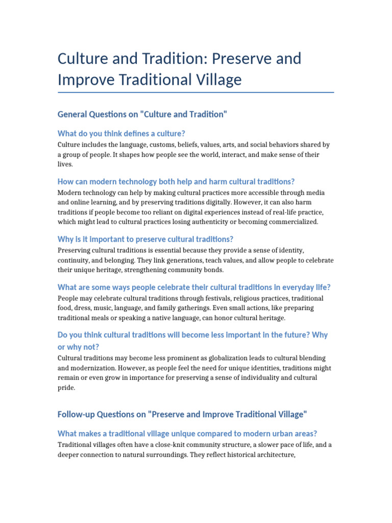 Preserving Cultural Traditions in Villages | PDF | Traditions ...