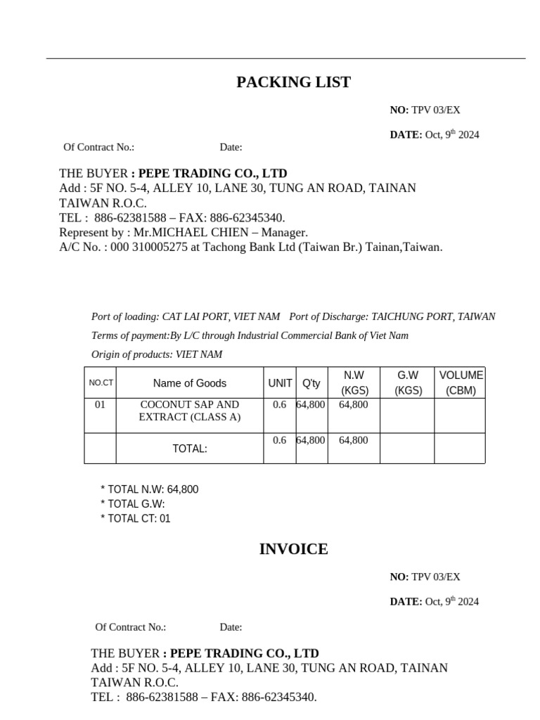 Packing List, Invoice | PDF