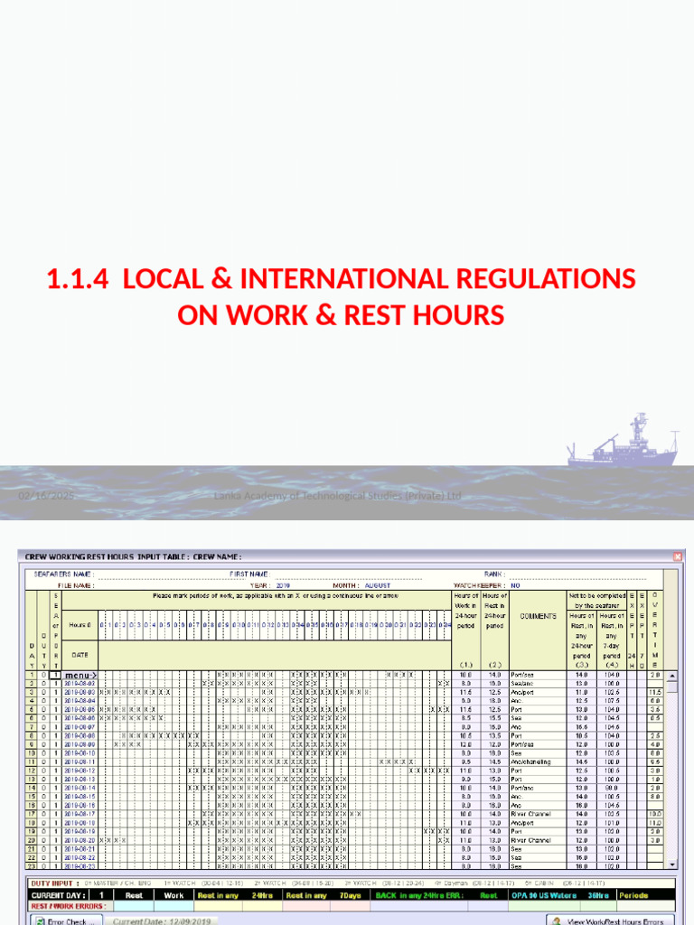 1.1.4 Local & International Regs on Work & Rest Hours | PDF | Sailor ...