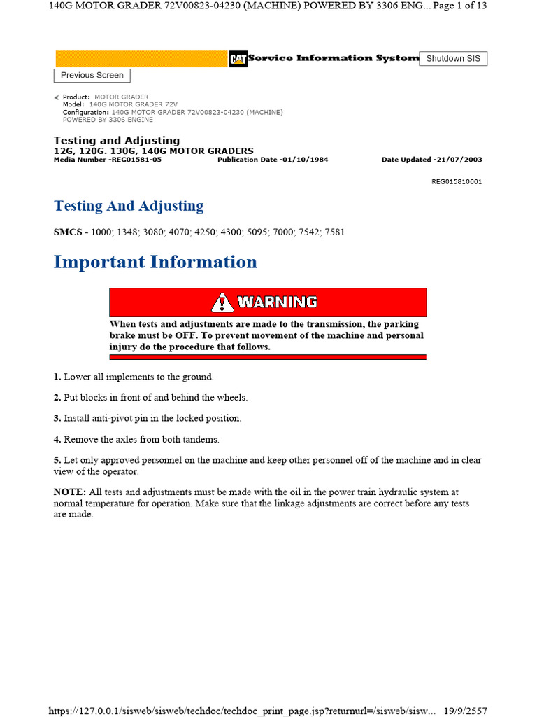 Transmission Testing for 140G Grader | PDF | Clutch | Gear