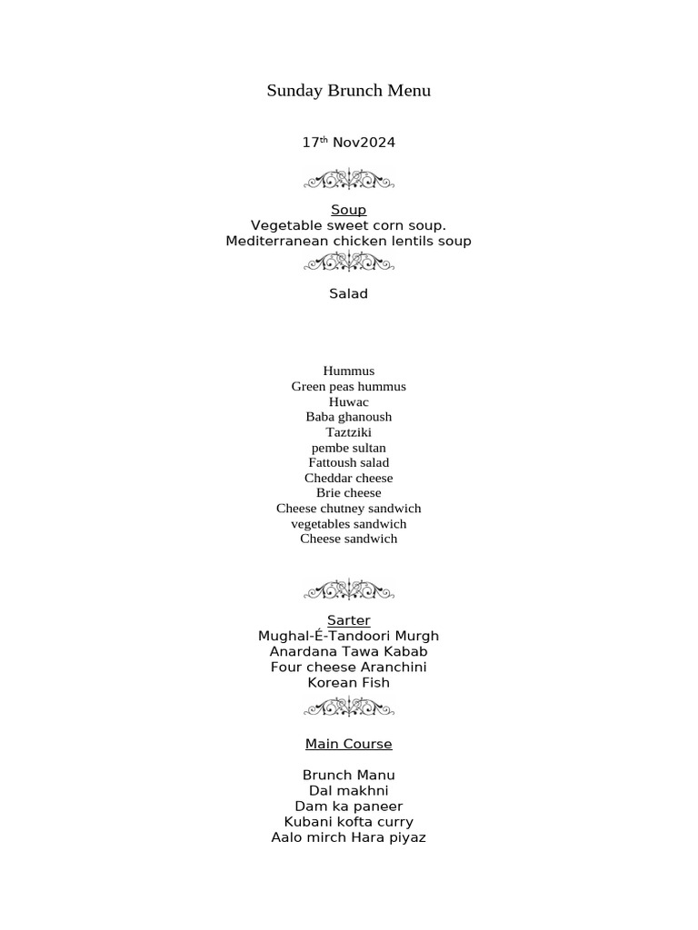 Sunday Brunch Menu Highlights | PDF