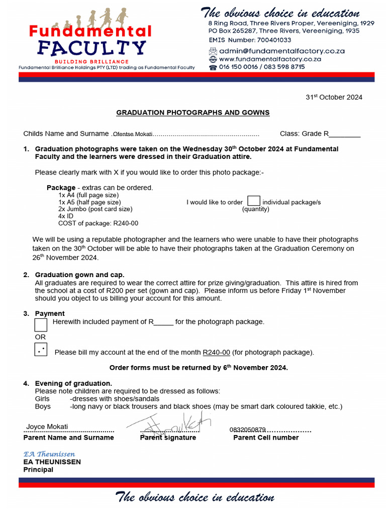 Graduation Photos and Gown Order Form | PDF | Clothing | Fashion