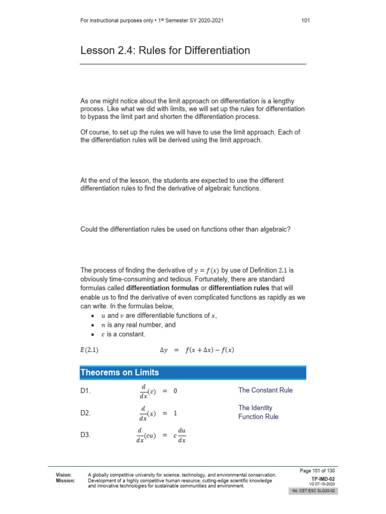 Lesson 2 4 Pdf Derivative Function Mathematics