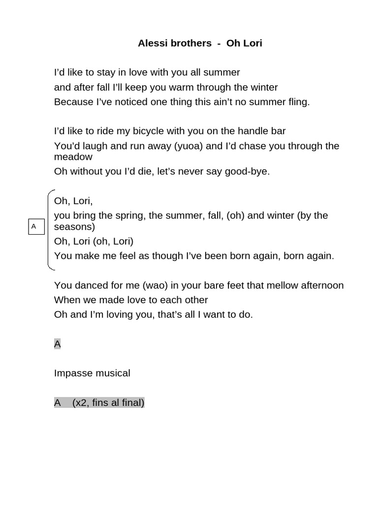 Alessi Brothers - Oh Lori | PDF