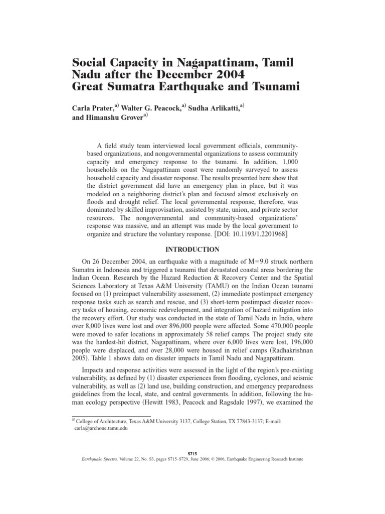 Social Capacity in Nagapattinam Post-Tsunami | PDF | Emergency ...