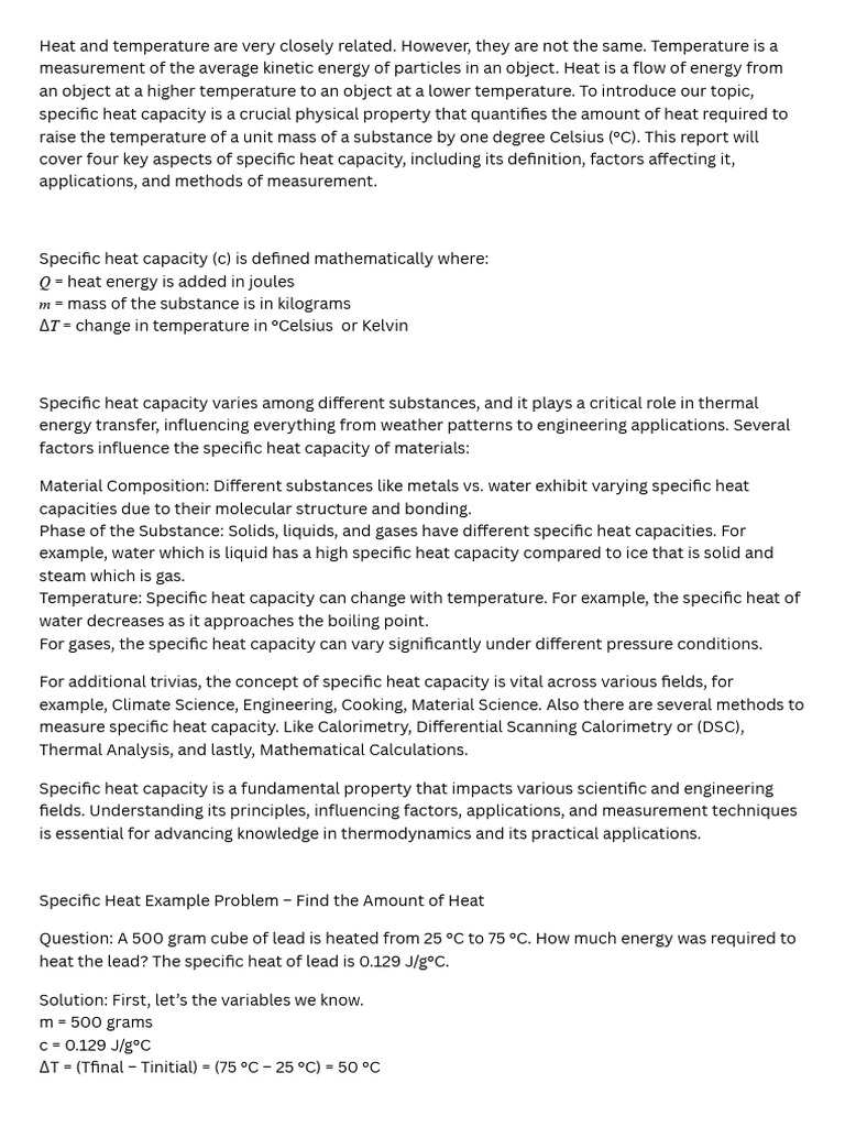 Specific Heat Example Problem Find The Amount of Heat | PDF | Heat | Heat Capacity
