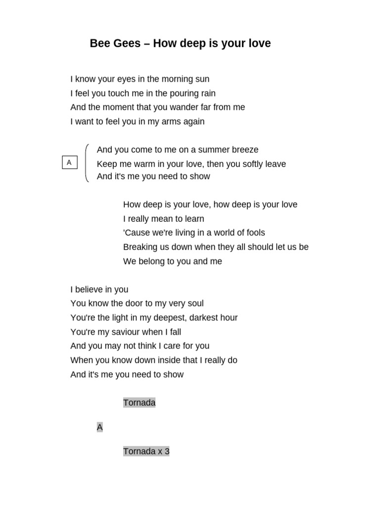 Bee Gees "How Deep Is Your Love" Lyrics | PDF