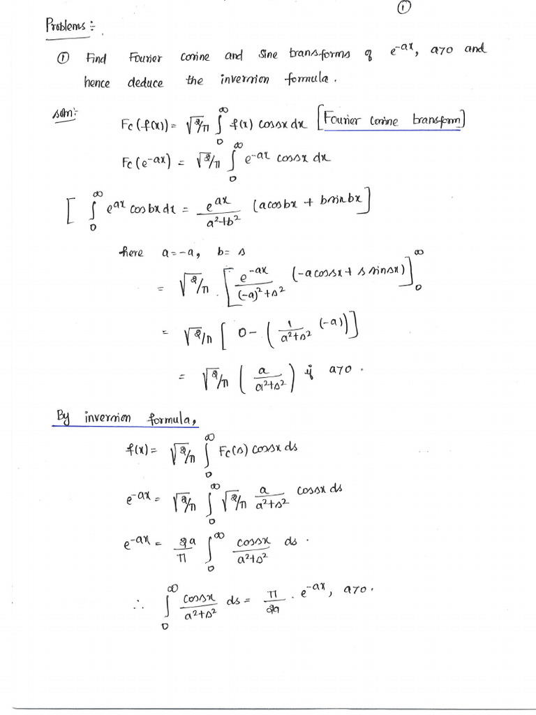 Problems in Fourier Sine and Cosine Transforms | PDF