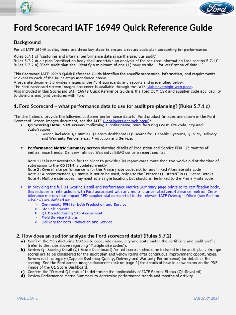 Ford IATF 16949 Audit Scorecard Guide | PDF | Performance Indicator | Audit