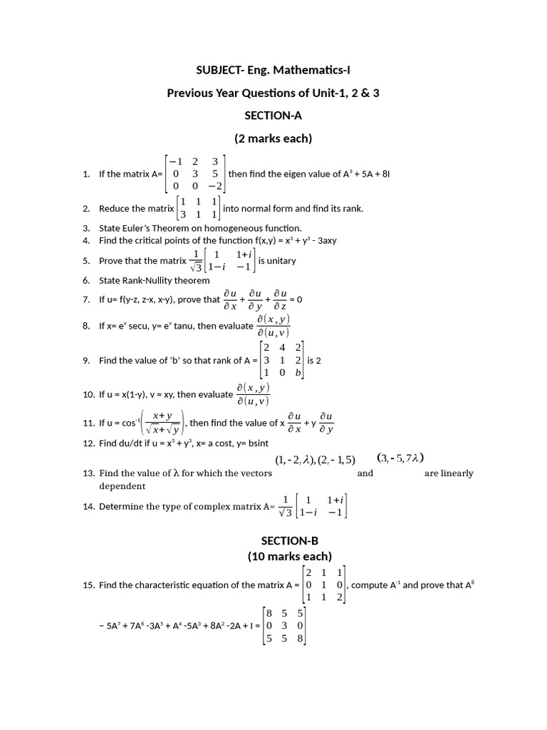 Practice Sheet-2 | PDF | Eigenvalues And Eigenvectors | Matrix (Mathematics)
