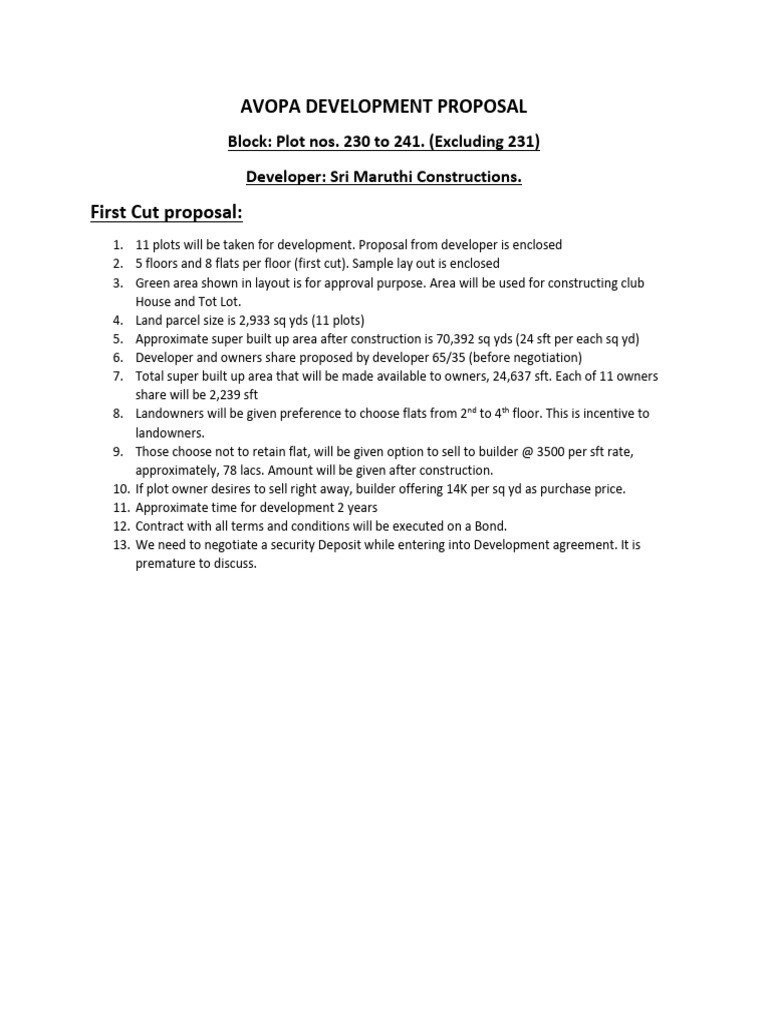 AVOPA Blockwise Development Proposal-First Cut Jan'22 | PDF