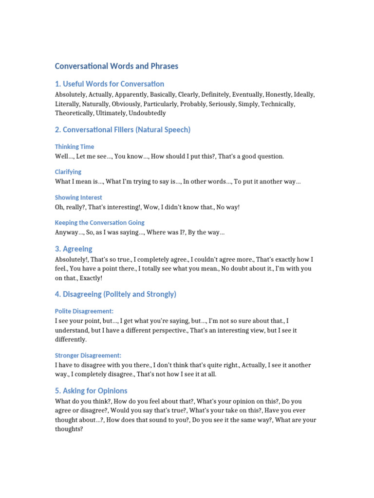 Conversational Words & Phrases Guide | PDF