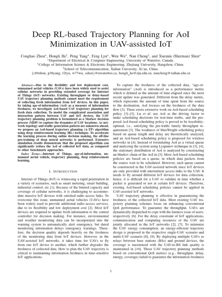 Deep RL-based Trajectory Planning For AoI Minimization in UAV-assisted IoT | PDF | Internet Of ...