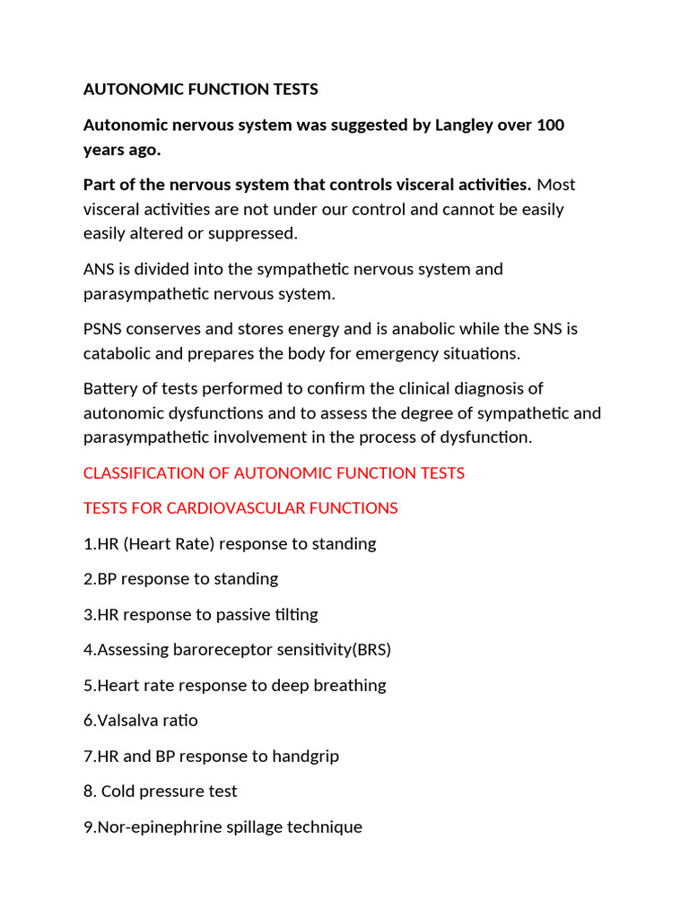 AUTONOMIC FUNCTION TESTS (1) | PDF | Heart Rate | Physiology