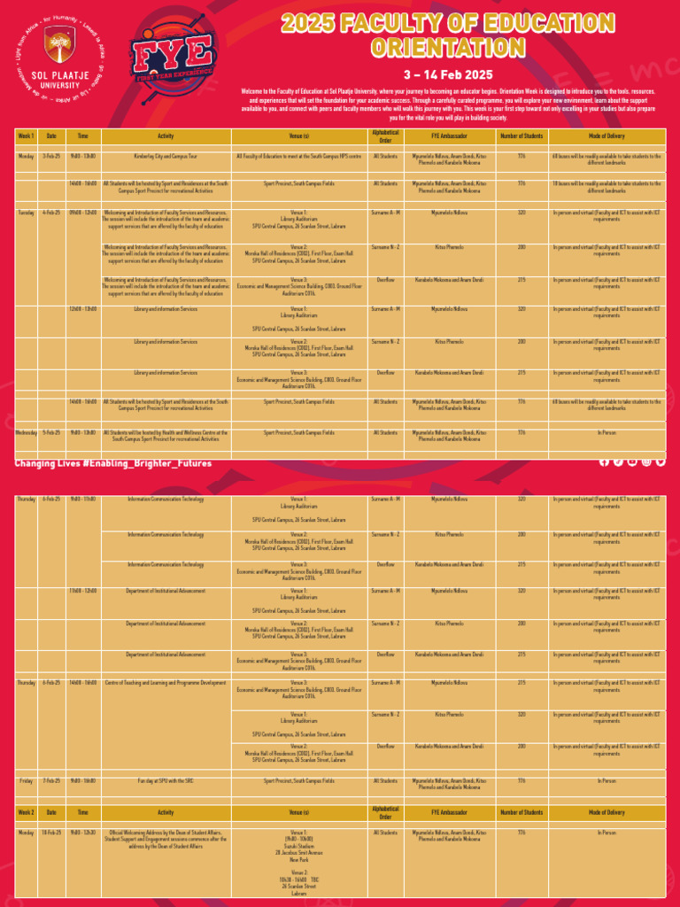 2025 Faculty of Education Orientation Schedule | PDF | Higher Education