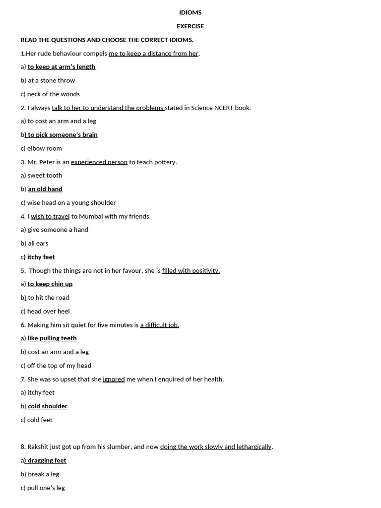 Idioms Worksheet with Answer Key | PDF