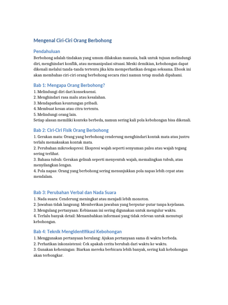 Ciri Orang Berbohong | PDF