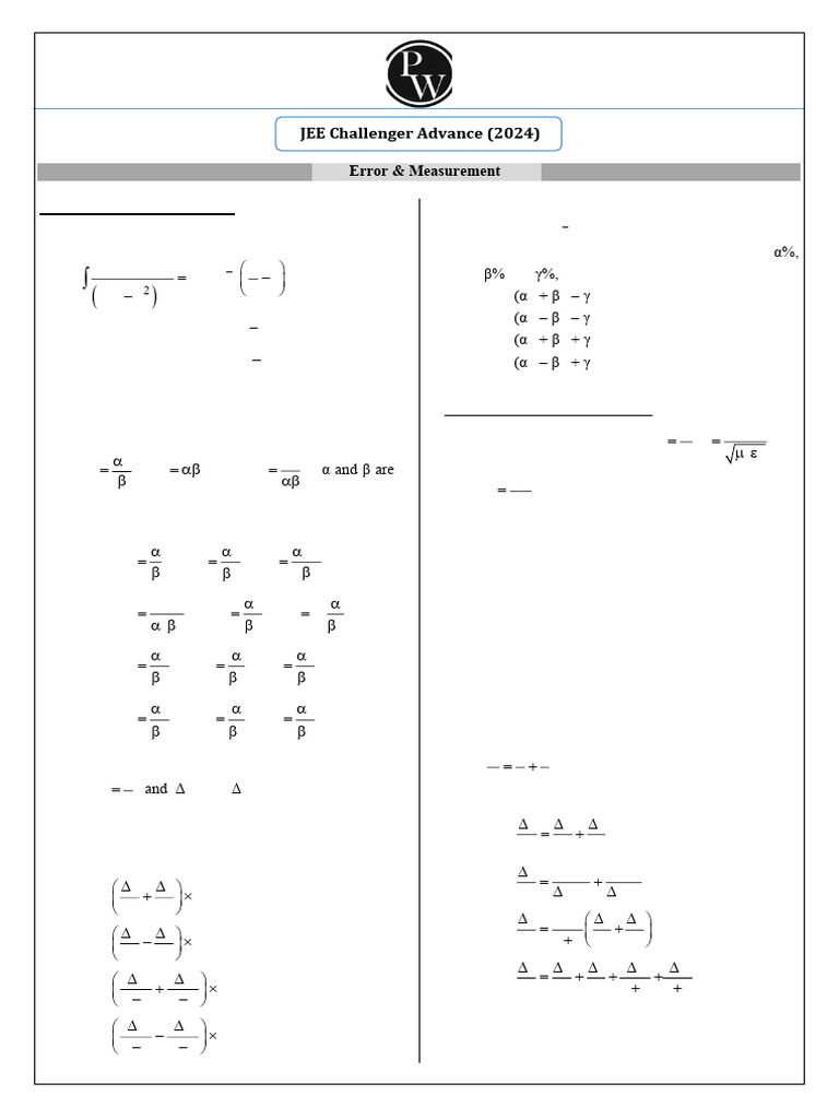 Error & Measurement Practice Sheet JEE Challengers | PDF | Mechanics ...