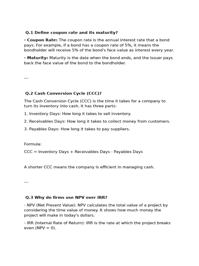 Key Financial Concepts Explained | PDF | Net Present Value | Internal ...