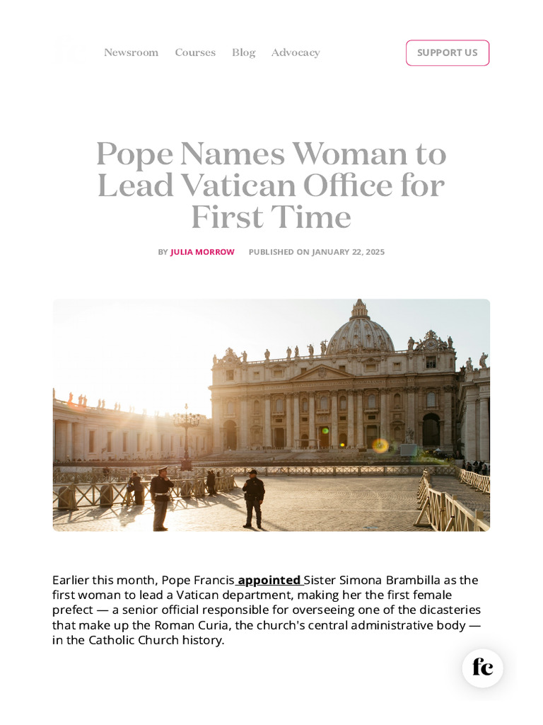 Pope Names Woman To Lead Vatican Office For First Time | PDF | Catholic ...