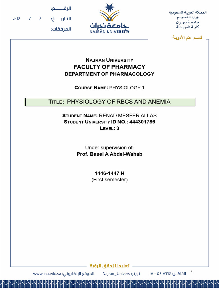 Physiology of RBCs and Anemia 2 | PDF | Anemia | Red Blood Cell