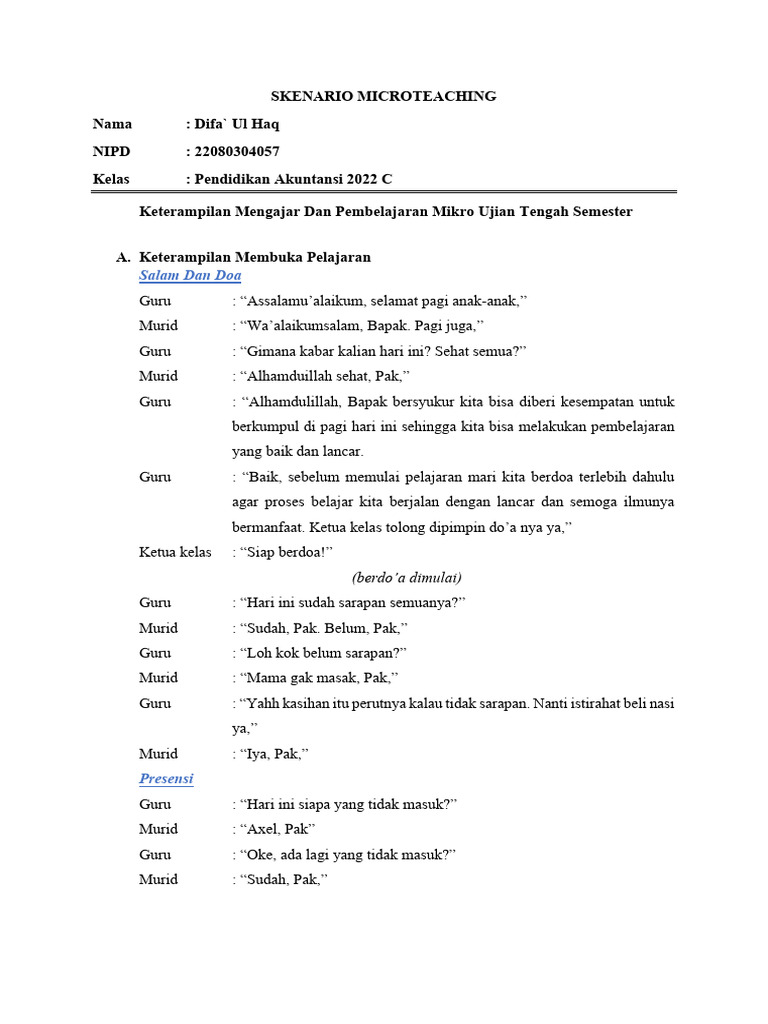 057 - DifaUlHaq Script Video UTS Microteaching | PDF