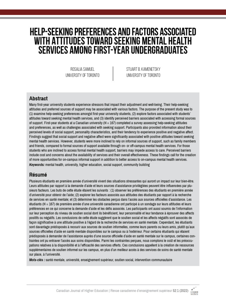 First-Year Students' Mental Health Support Preferences | PDF | Mental ...
