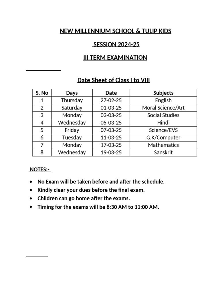 III Term Time Table | PDF