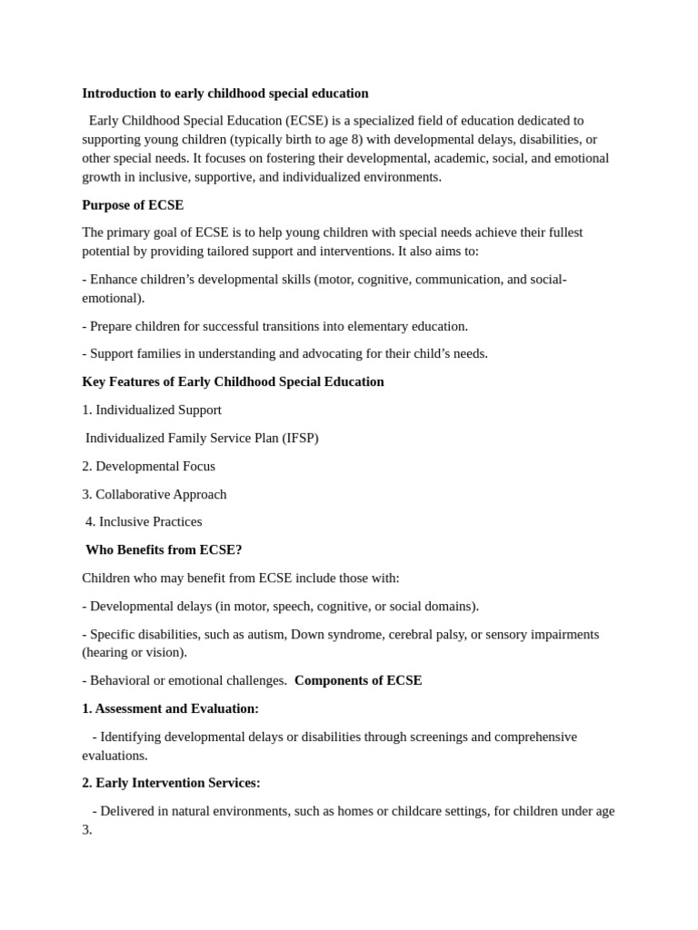 Chepter 2 Early Childhood Special Education | PDF | Special Education | Developmental Disabilities