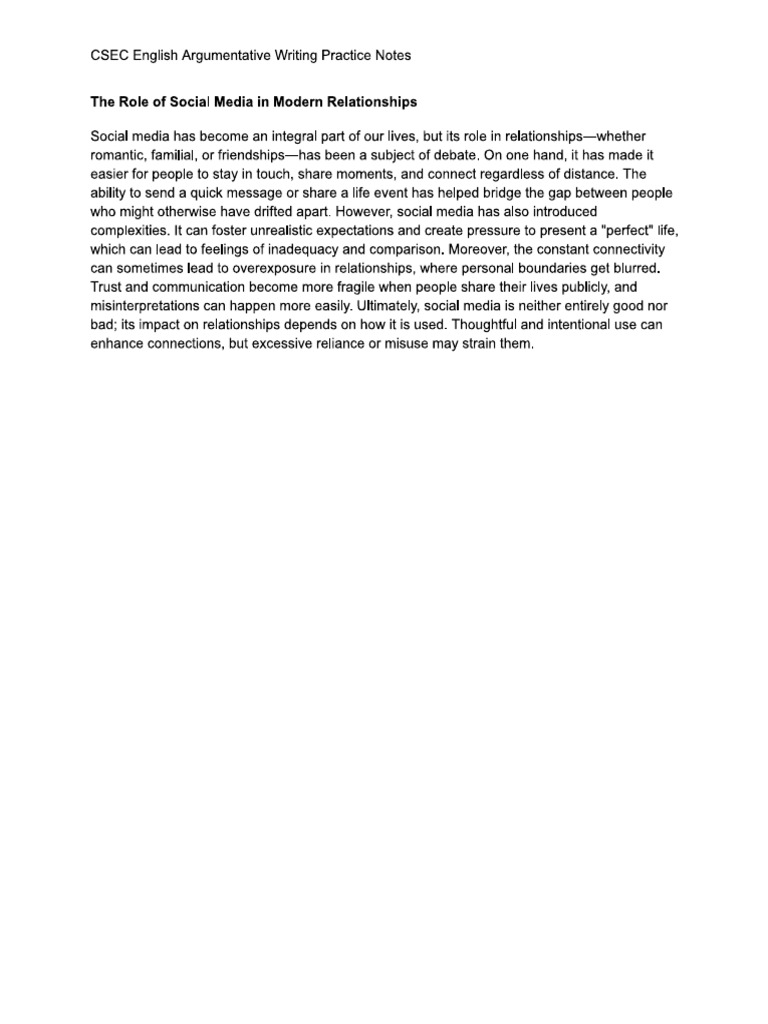 CSEC English Argumentative Writing Practic (The Role of Social Media in ...